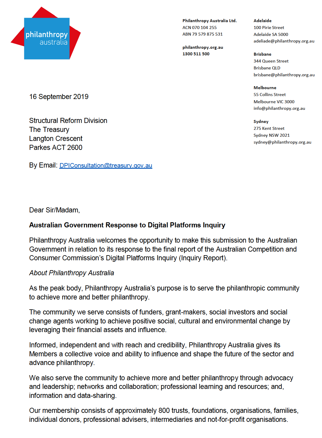 ACCC's Digital Platforms Inquiry final report consultation submission ...